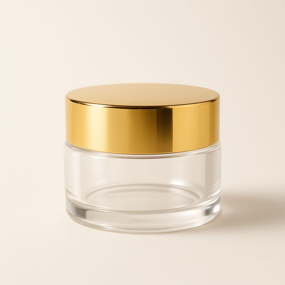 50g clear cosmetic glass jar with gold lid and shive – Wayserve